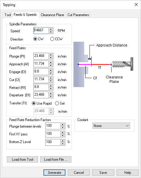 TURN Module > Creating Hole Making Operations > Tapping > Feeds & Speeds